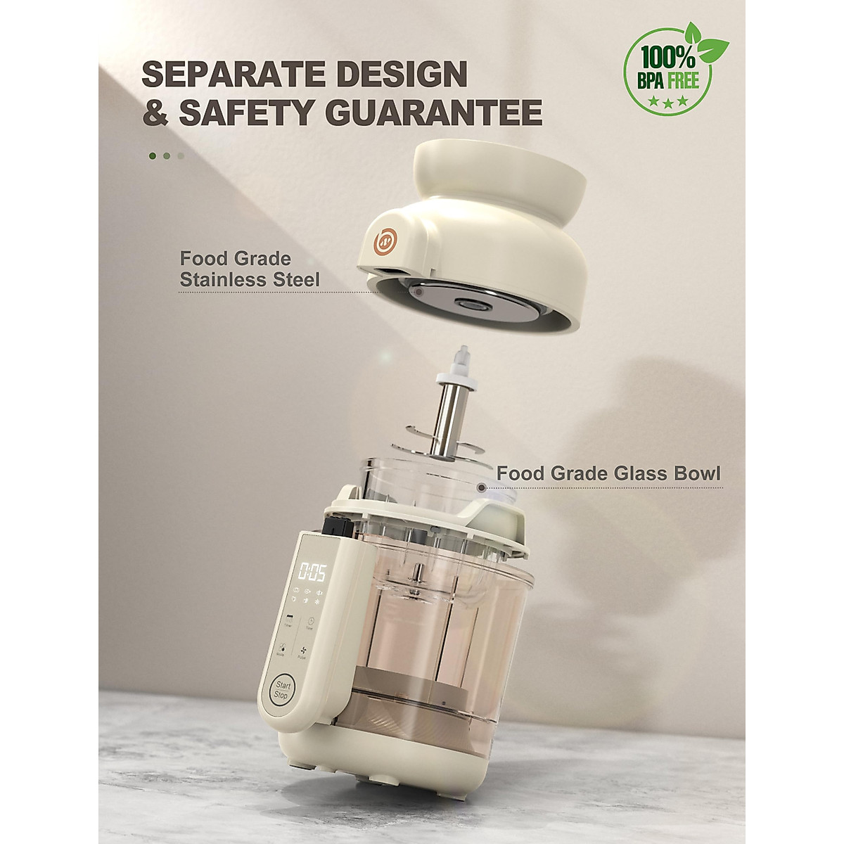 Babynutri Auto Baby Food Maker, Glass Baby Food Mills, Baby Blender & Steamer and Puree Maker with Auto Cooking, Easy Cleaning, Dishwasher Safe, Cook at Home, Touch Screen Control