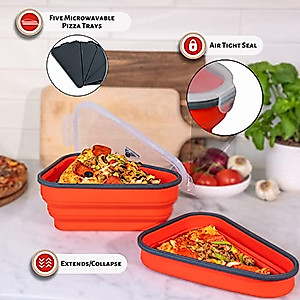 The Perfect Pizza Pack™ - Reusable Pizza Storage Container with 5 Microwavable Serving Trays - BPA-Free Adjustable Pizza Slice Container to Organize & Save Space, Red