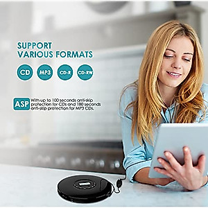 CD Player Portable Gueray Rechargeable Portable CD Player Car 1400mAh CD Walkman Anti-Skip Shockproof Personal CD Player with Headphones Jack USB AUX CD Music Disc with LCD Display (Black)