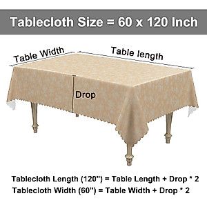 Smiry Rectangle Table Cloth, Waterproof Heavy Duty Vinyl Tablecloths, Wipeable Washable Table Cover for Kitchen and Dining Room (Beige, 60" X 120")