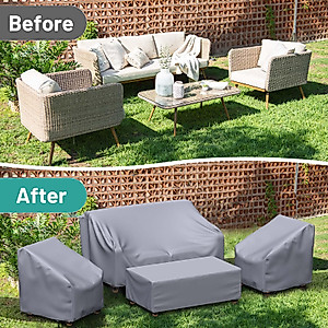 Mrrihand Patio Furniture Covers, 4 Piece Outdoor Furniture Cover Waterproof includ Ourdoor Sofa Cover, 2 Chair Covers, Coffee Table Cover with Windproof Buckle Strap and Adjustable Drawstring