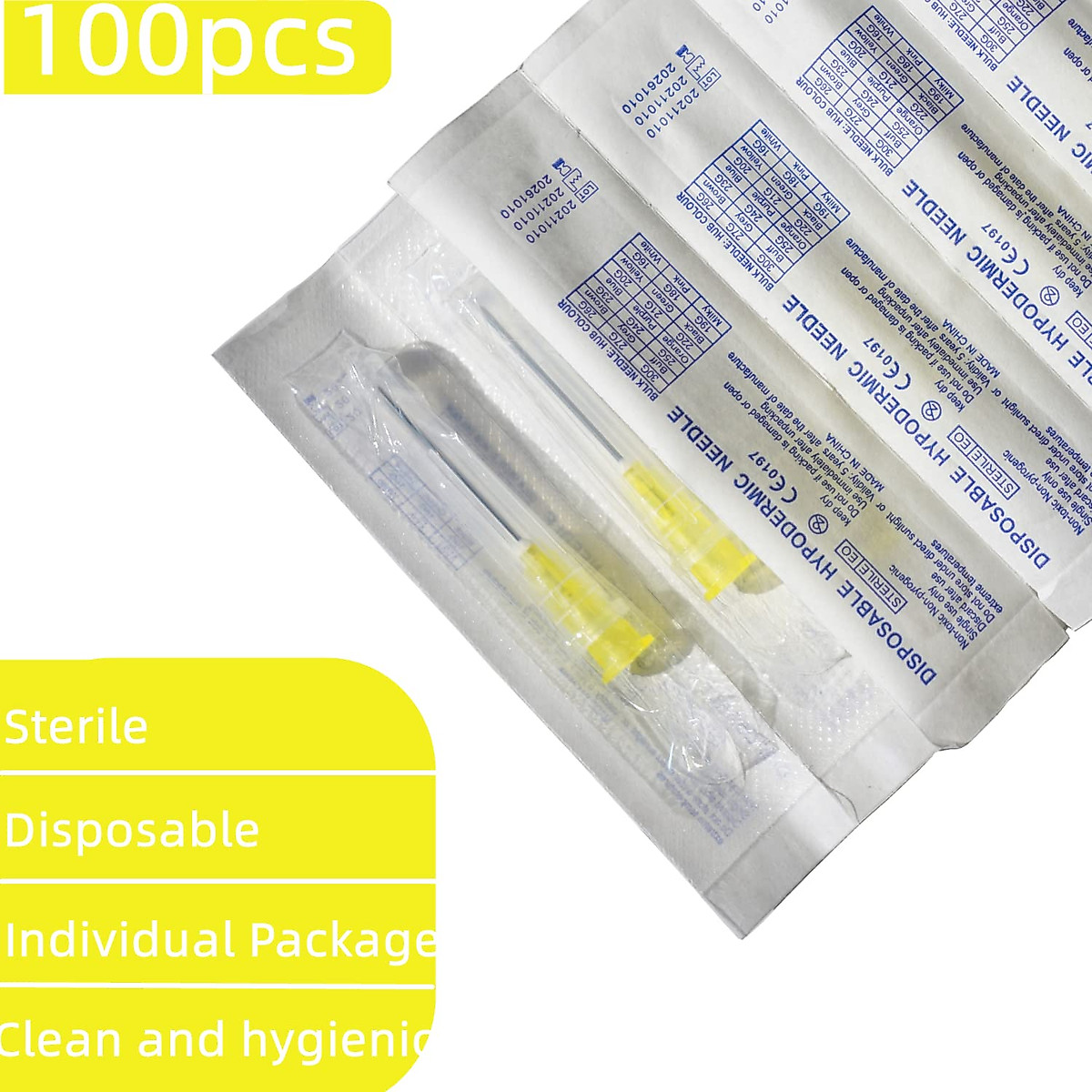 100 Pack 20Ga 1Inch Sterile Disposable Injection Needl with Cap for Scientific and Industrial Dispensing Needl Accessories