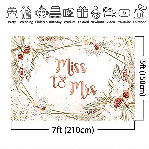Mocsicka Miss to Mrs Bridal Shower Backdrop Boho Chic Pink Flowers Photography Background Vinyl Wedding Bride to Be Cake Table Decorations Photo Booth (7x5ft)