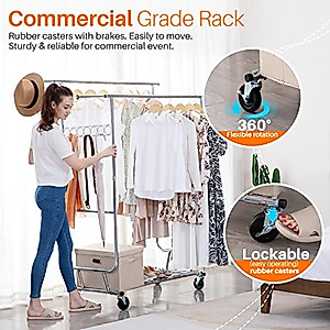 HOKEEPER 600 lbs Commercial Clothing Garment Rack with Shelves Clothing Racks on Wheels Rolling Closet Clothes Rack Heavy Duty Portable Collapsible Adjustable, Chrome Finish