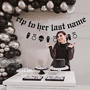 Sursurprise Gothic Bachelorette Party Decorations, Rip to Her Last Name Banner, Old English Emo Bridal Shower Engagement Wedding Party Supplies