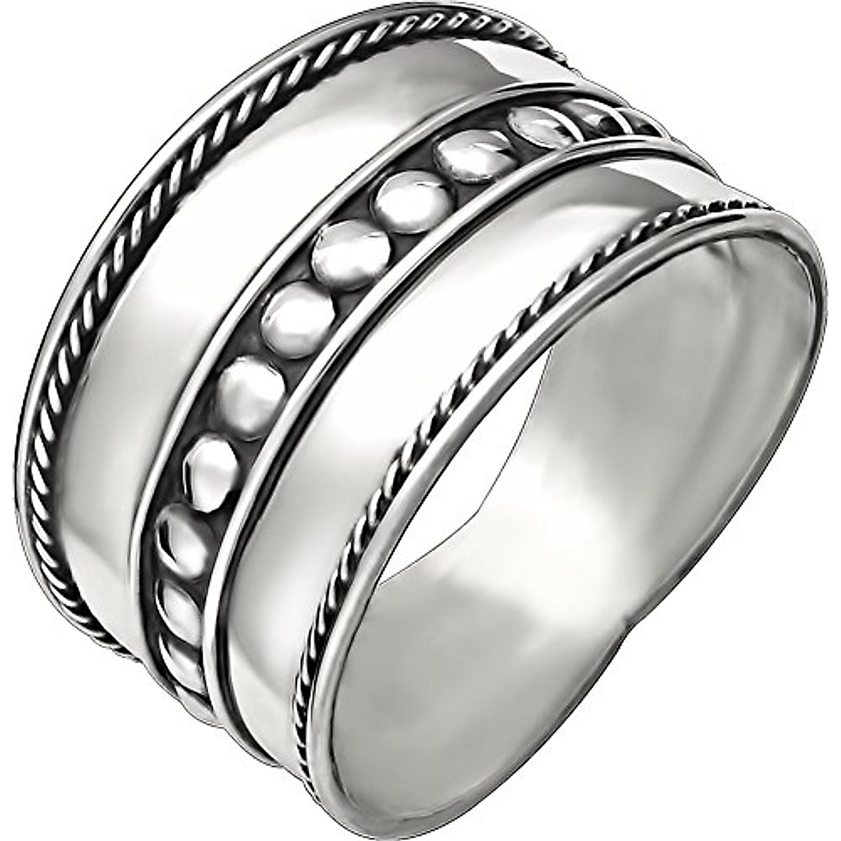 Kinzie Fashion .925 Sterling Silver Wide Balinese Braided Design Cigar Band Ring, Size 9