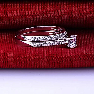 SEniutarm Engagement Love Rings Wedding Bands Women Engagement Wedding 2Pcs Set Cubic Zirconia 925 Sterling Silver Rings Size 6-10 for Women/Girl Finger Rings DIY Jewelry Gifts - US 7