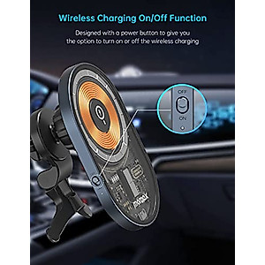 MOMAX Magnetic Wireless Charging Car Charger, Transparent Mag-Safe Compatible Charging Air Vent Mount, Compatible with iPhone 14/14 Max/14Pro/14Pro Max/13/13 Pro/13 Pro Max/12Series and Magnetic Case