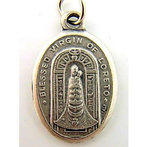 WJH Blessed Virgin of Loreto Religious Charm Pendant Pray for Us Silver Gild Medal