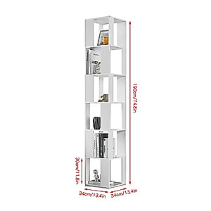 RVEE White Rotating Bookshelf 360°, 6 Tier Corner Bookcase for Living Room Floor Bookcase Wooden Bookshelf Home Office Corner Tall Bookcase (White)