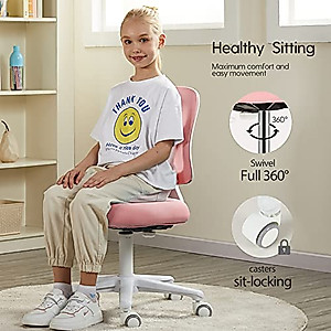 Ergonomic Kids' Desk Chairs, Height & Depth Adjustable Kids Study Chair, Cute Kids Office Chair. Perfect for Home, School and Library. No Armrests.