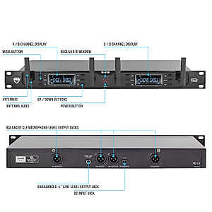 Nady Systems D-450-HT Quad Receiver 200-Channel Digital Wireless Handheld Microphone System | All-Metal Microphones & Receiver | 48kHz/24bit | 300'+ Range | 4 Individual XLR & 1 Sum ¼ Outputs