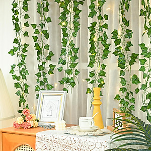 Waipfaru 6Pcs 41FT Fake Vines for Bedroom with 33FT Lights and 3D Butterfly, Fake Ivy Vines for Room Decor, Artificial Ivy Garland with Greenery Leaves for Wedding Room Party Home Garden Wall Decor