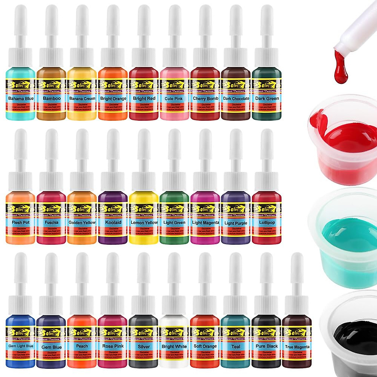 Solong Tattoo Ink Set 28 Colors Pigment Kit 1/6oz (5ml) Tattoo Supply Ink for Tattoo Kit TI1001-5-28