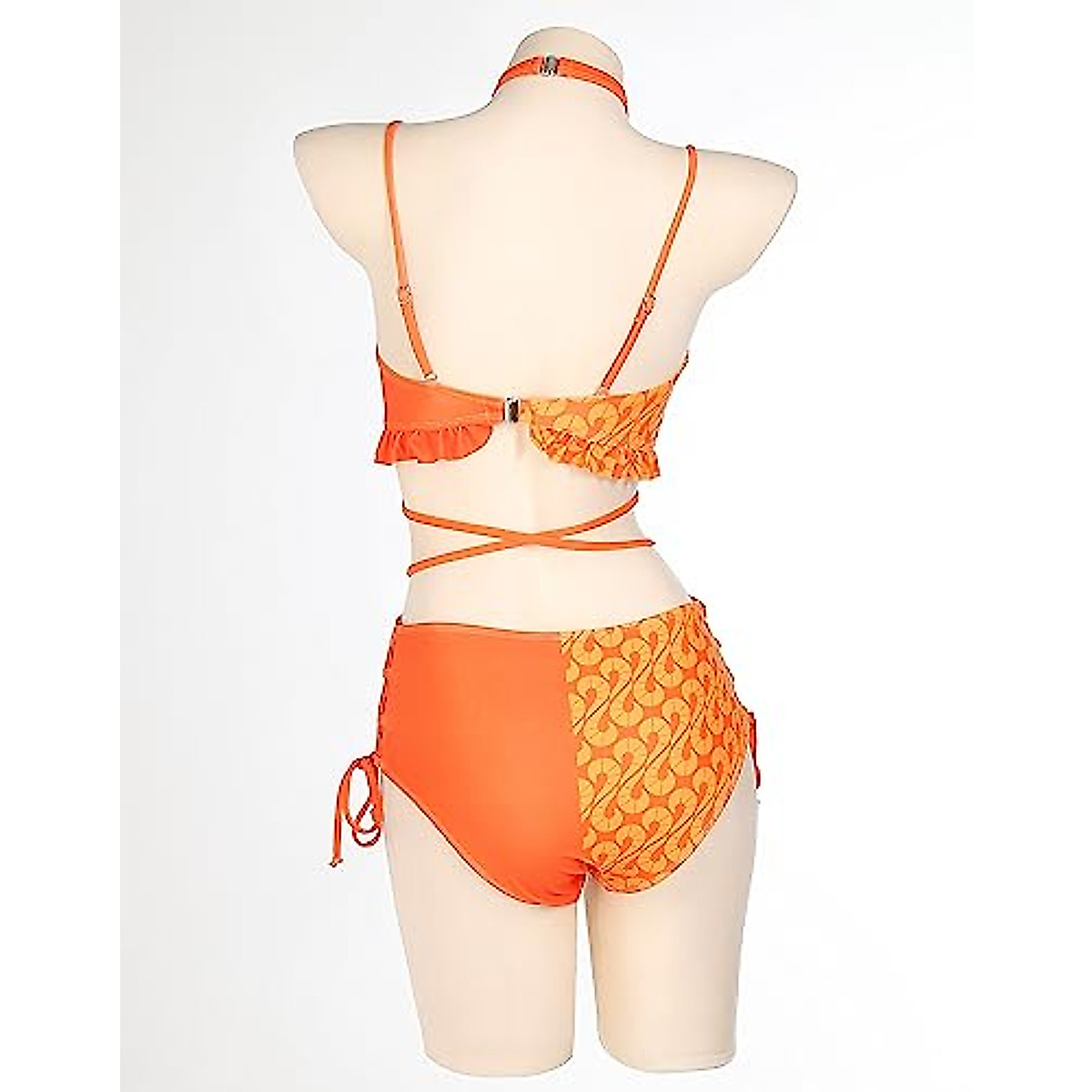 Miraculous Women's Rena Rouge Beach Halter Straps Top with Side-Closure Bottom Bikini Set Swimsuit Bathing Suit (as1, Alpha, l, Regular, Regular, Orange)