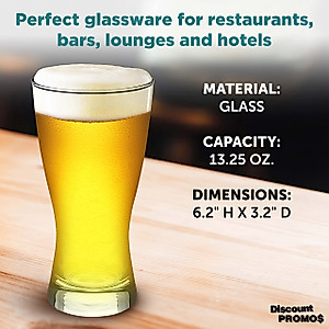 DISCOUNT PROMOS Pilsner Glasses 13.25 oz. Set of 12, Bulk Pack - Made in the USA, Perfect for Hotels, Restaurants, Bars and Even Party Favors - Clear