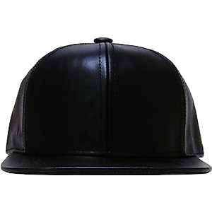 KBETHOS Leather-BBCAP BLK Genuine Leather Flat Bill Baseball Hat Cap - Made in USA