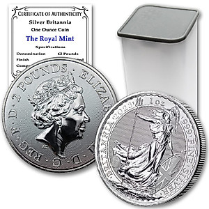 2023 Lot of (25) 1 oz British Silver Britannia Coins by the Royal Mint Brilliant Uncirculated with Certificates of Authenticity £2 BU