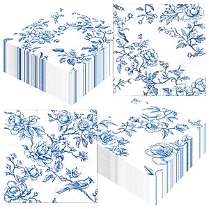Blue Bridal Shower Decorations Napkins, 40Pcs Blue Floral Napkins for Blue Bridal Shower Decorations, Blue and White Floral Napkins for Blue Floral Decorations Blue Wedding Shower Decorations