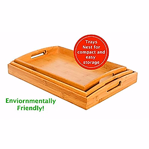 BirdRock Home 3 pc Breakfast Bed Tray (Rounded) - Bamboo - Cut Out Handles - Set of 3 - Bamboo - Nesting