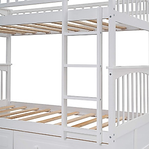 Harper & Bright Convertible Wood Twin-Over-Twin Bunk Bed with Storage Drawers and Ladder - Can Be Divided Into Two Daybeds (White)
