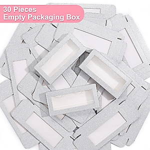 Noverlife 60PCS Empty Eyelash Packaging Box and Tray, 30 False Eyelash Storage Case 30 Transparent Tray, Lash Packaging Storage Container Lash Case Holder Tray Fake Lashes Holder Set - Glitter Silver