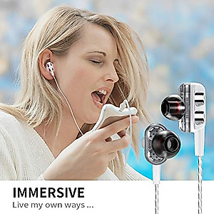D-GROEE Earbuds Earphones, Wired Headphones in Ear, A4 Universal Wire Control Double Moving Coil Subwoofer Earphone in-Ear Earplugs Headset Blue
