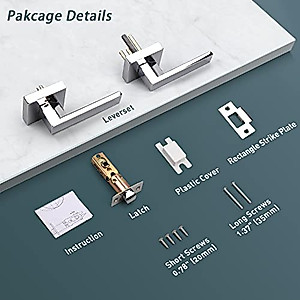 DECORITEN 5 Pack Heavy Duty Passage Door Levers Polished Chrome Interior Door Handles with Square Rosette, Straight Keyless Door Locks for Closet Hallway