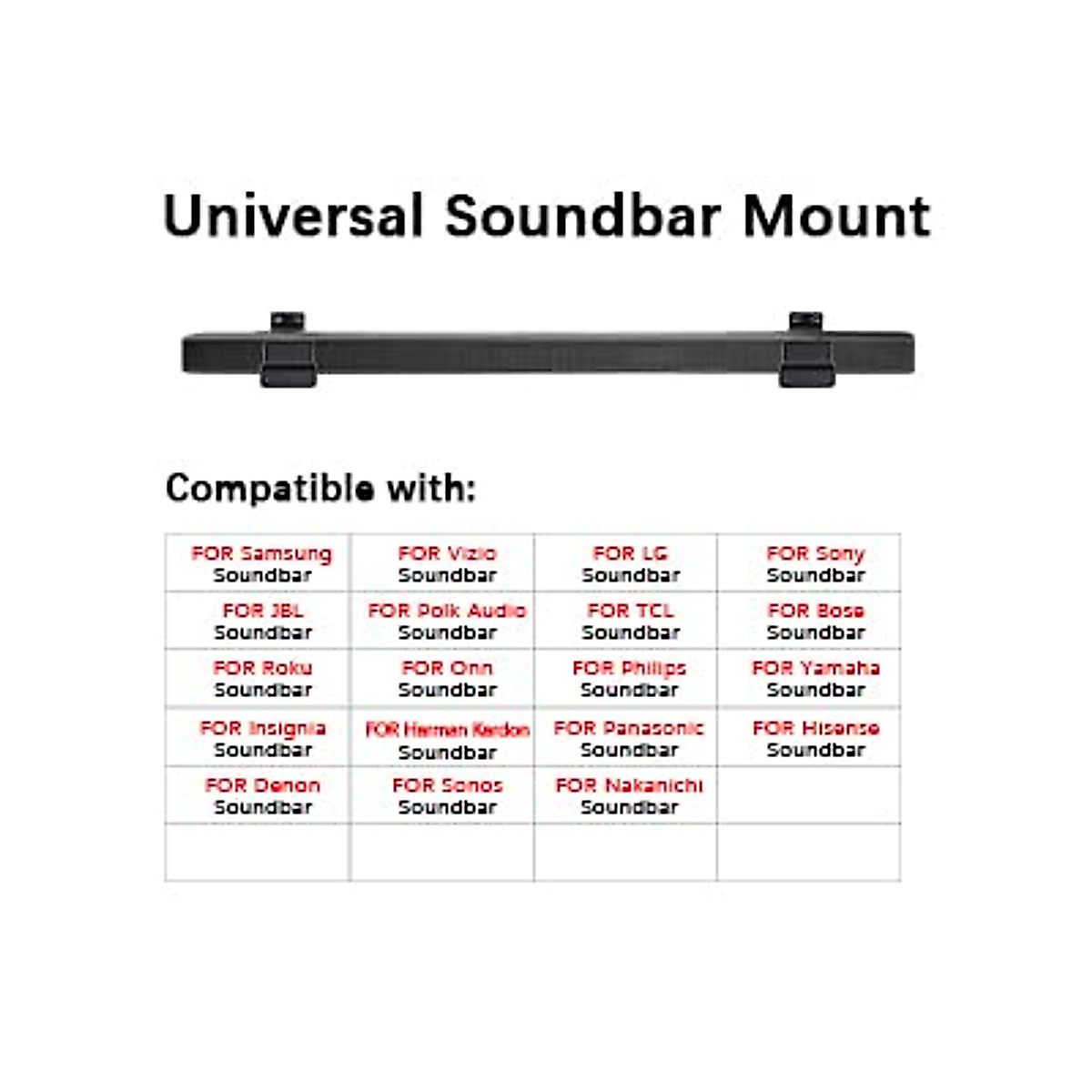 Adjustable Universal Soundbar Mount for Most Sound bar - for Samsung, Vizio, Bose, Roku, JBL, LG, Sony, Onn, Polk, Sonos,TCL, Yamaha Nakamichi, Soundbar Mounts Mounting Bracket