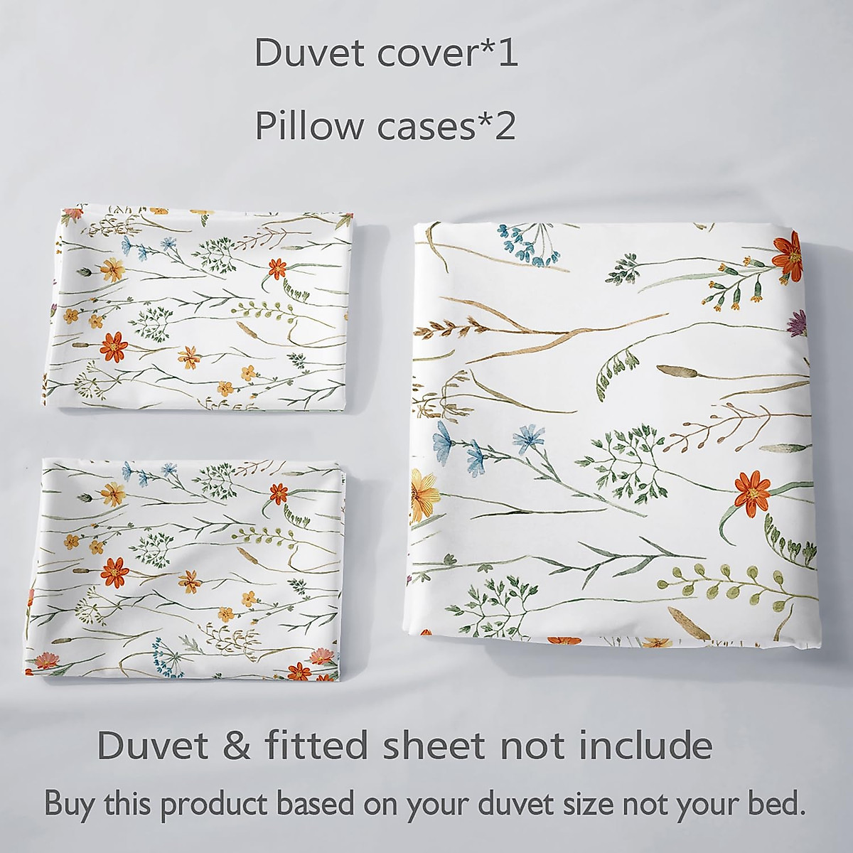 MULLEPP White Floral Duvet Cover Queen Size 3 Piece Farmhouse Yellow Botanical Flowers Leaf Pattern Microfiber Bedding Comforter Cover Set, Soft and Lightweight Quilt Cover for All Season