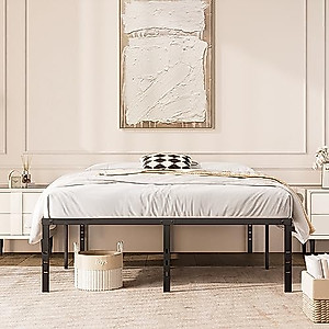 Jebosam King Size Bed Frame 14 inch Heavy Duty Steel Support 2500 lbs Bed Frame King No Box Spring Needed Easy to Assemble Non-Slip Noise Free Black Metal Bed Frame King Size