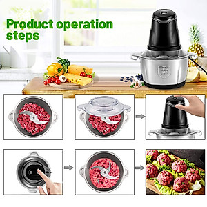 Nikou Electric Food Processor, 2L Meat Grinder Vegetables Chopper Household Kitchen Garlic Mincer US Plug