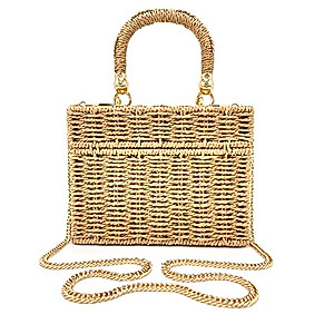 Handwoven Rattan Bag for women-Wicker Woven Square Crossbody vintage Chic Casual Beach Boho Tote Bag Straw Bag（no pendant）