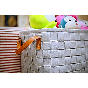 MultiLux Foldable Storage Basket Drawers Nature Handmade Rectangular Felt Fabric Storage Box Containers Felt with Handles for Home Bedroom Towels Clothes Cloest Organizer Large Size Grey