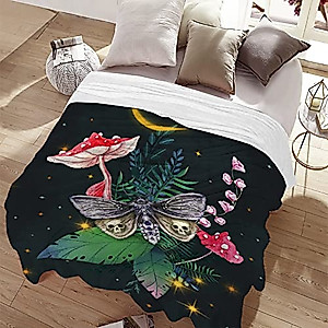 Mushroom Moth Blanket Super Soft Fleece Throw Blankets 40x50 Inches Comfy Summer Flannel Travel Camping Blankets Gift for Women Men Decor Bedroom Sofa Chair