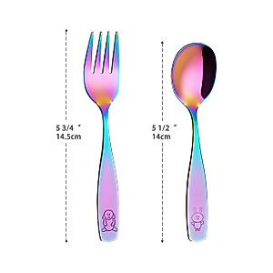 ANNOVA Kids Silverware Children's Safe Flatware Set Stainless Steel - Forks, Dinner Spoons, Toddler Utensils (Engraved Dog Bunny) (UV Rainbow,12 Pieces)