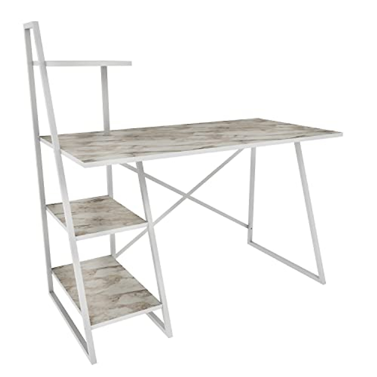 Decorotika Admira 47 inches Wide Wood Metal Industial Writing Computer Writing Desk with Shelving for Home Office - Ephesus White