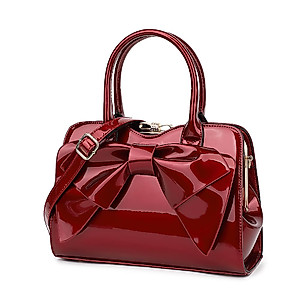 Style Strategy Red Patent Leather Bag for Women Satchel Shoulder Bags Handbag Kiss Lock Ladies Fashion Crossbody with bow tie