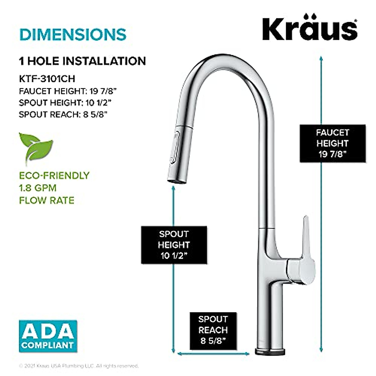 KRAUS Oletto Tall Modern Single-Handle Touch Kitchen Sink Faucet with Pull Down Sprayer in Chrome, KTF-3101CH