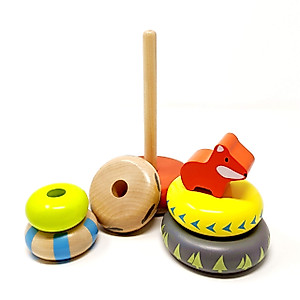 Orcamor Organic Wooden Stacking Toy with Fox Topper - Montessori Wooden Stacking Toys - Woodland Nursery Decor for Infant and Toddler 1 Year Old and Up - Real Beech Wood, Not MDF - 8 Inches Tall