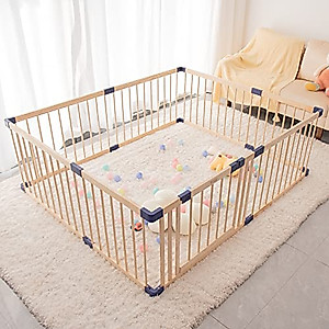 Wooden Baby playpen with Door, Play Fence for Babies, Kids Safety Play Center Yard,Playpen with gate for Infants and Babies,Extra Large Playard, Anti-Fall Playpen… (59.05"x70.90"x24")