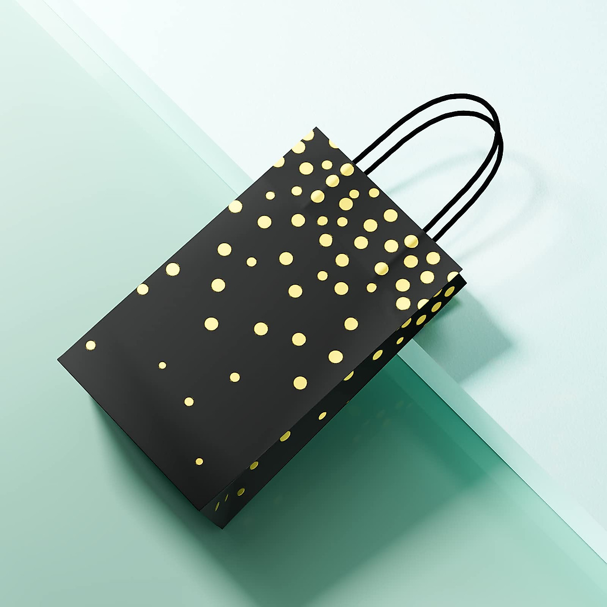 ECOHOLA Black and Gold Foil Paper Gift Bags with Black Handles, 25 Pieces Metallic Gold Foil Polka Dot for Presents, Retails, Christmas or New Year Party Favors, 9"x5.5"x3.2