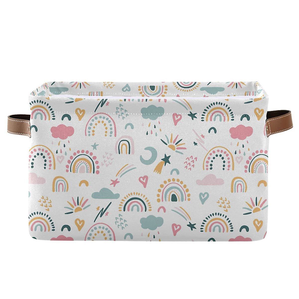 Kigai Collapsible Storage Basket with Handles, Cartoon Rainbow Canvas Fabric Storage Bins Toys Clothes Organizer for Bedroom, Nursery, Shelves, Closets (1PACK)