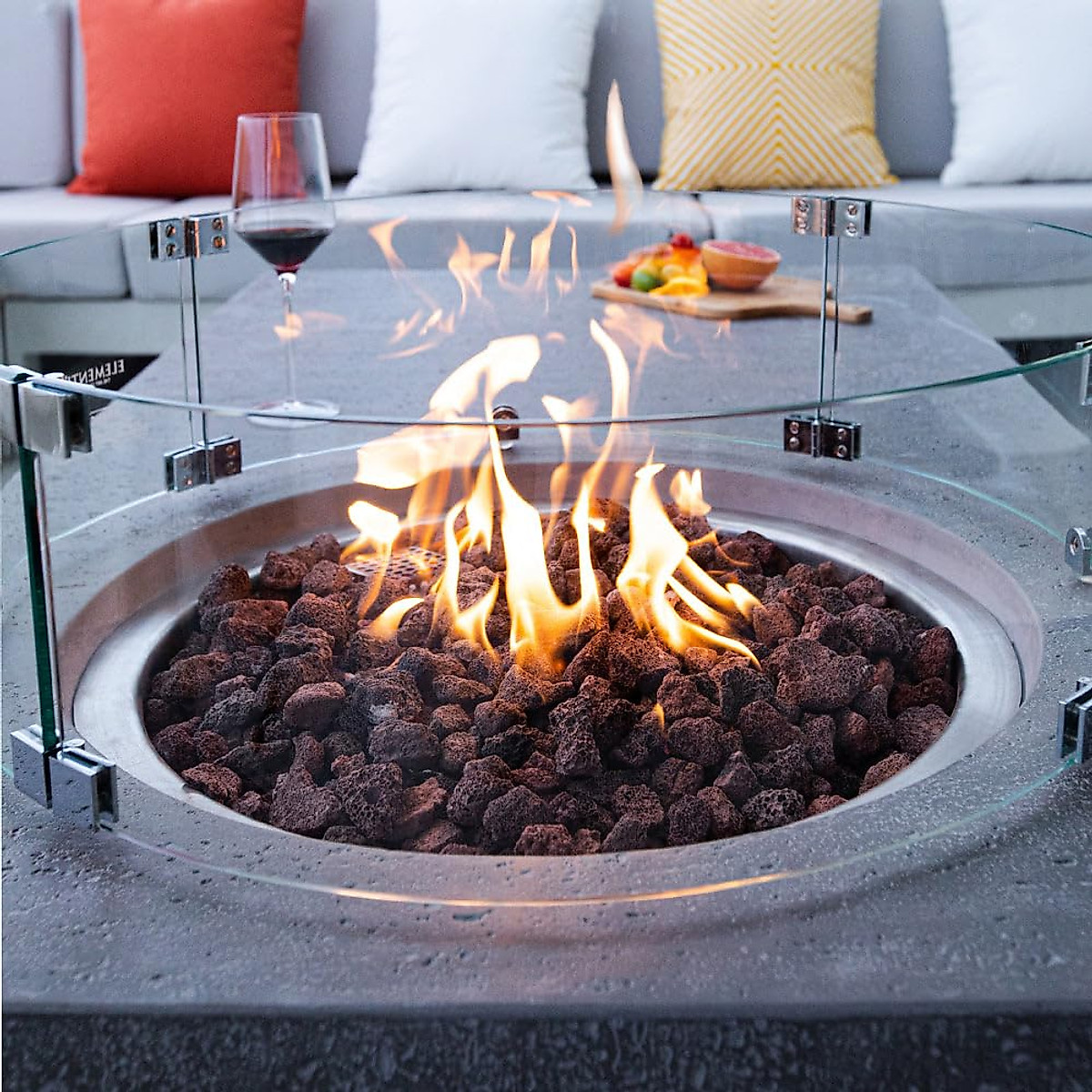 Elementi Modern Concrete Fire Pit, 56" x 32", Gray, Includes Lava Rocks, Natural Gas & Propane Compatible