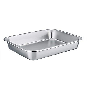 TeamFar Lasagna Pan, Stainless Steel Rectangular Cake Brownie Pan Casserole Baking Dish, 10.5’’ x 8’’ x 1.7’’ Compact for Toaster Oven, Non Toxic & Healthy, Brushed Finish & Easy Clean-Dishwasher Safe