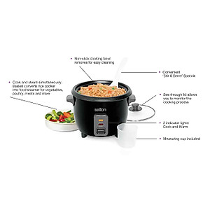 Salton 6 Cup Automatic Rice Cooker, 6 cups cooked / 3 cups Uncooked, Black, Stainless Steel