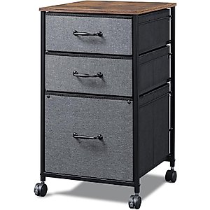 DEVAISE Mobile File Cabinet, Rolling Printer Stand with 3 Drawers, Fabric Vertical Filing Cabinet fits A4 or Letter Size for Home Office, Rustic Brown