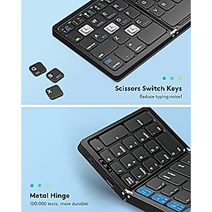 Samsers Multi-Device Foldable Bluetooth Keyboard with Numeric Keypad Rechargeable Wireless Keyboard (BT5.1 x 3) with Holder, Portable Pocket Folding Keyboard for iOS Android Windows Mac OS - Black