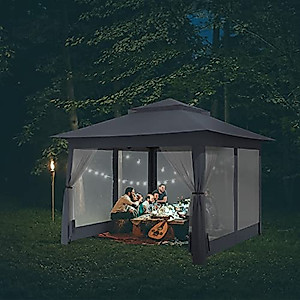 Gazebo, CBBPET 11'x 11' Pop Up Gazebo with Mosquito Netting, Outdoor Canopy with Double Roof Tops and 121 Square Feet of Shade for Patio, Group Gatherings, Camping Shelter (Gray)