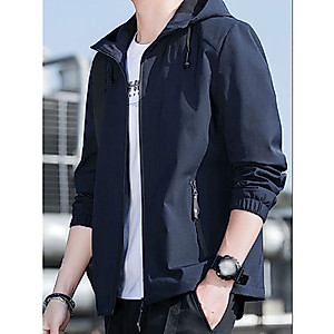 Maiyifu-GJ Men's Lightweight Full Zip Windproof Hoodie Slim Fit Casual Hooded Sweatshirt Outdoor Spring Active Windbreaker (Blue,XX-Large)